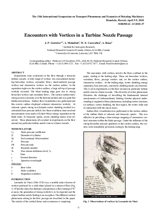 (PDF) Encounters with Vortices in a Turbine Nozzle Passage