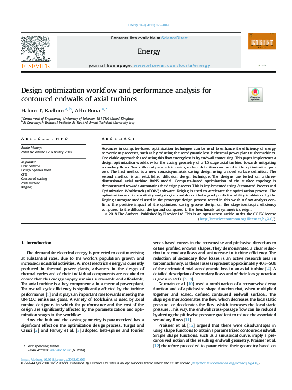 (PDF) Design optimization workflow and performance analysis for contoured endwalls of axial turbines