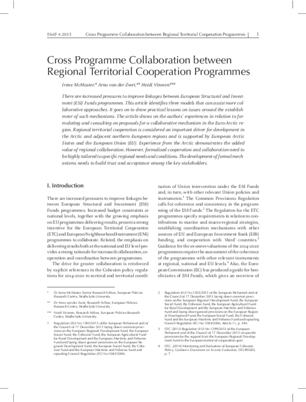 (PDF) Cross programme collaboration between regional territorial ...