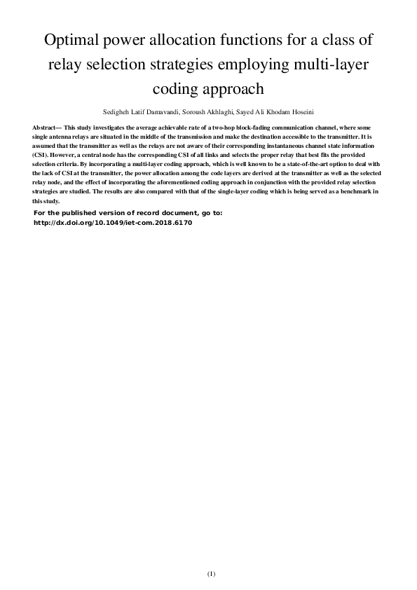 (PDF) Optimal Power allocation functions for a class of relay selection strategies employing ...