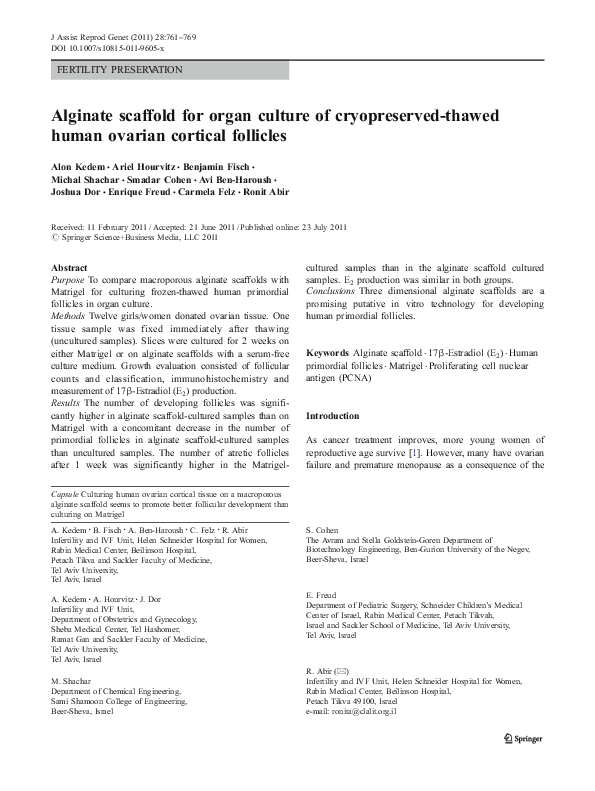 (PDF) Alginate scaffold for organ culture of cryopreserved-thawed human ...