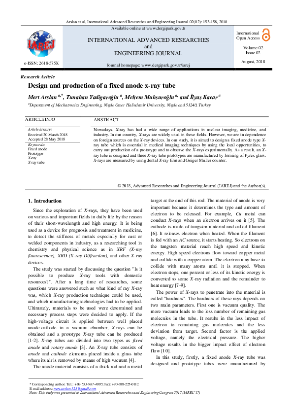(PDF) Design and production of a fixed anode x-ray tube