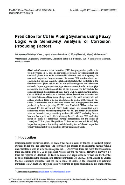 (PDF) Prediction for CUI in Piping Systems using Fuzzy Logic with ...