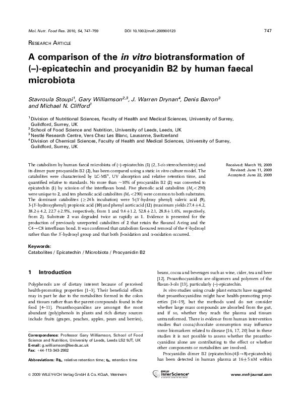 (PDF) A comparison of the in vitro biotransformation of (-)-epicatechin ...