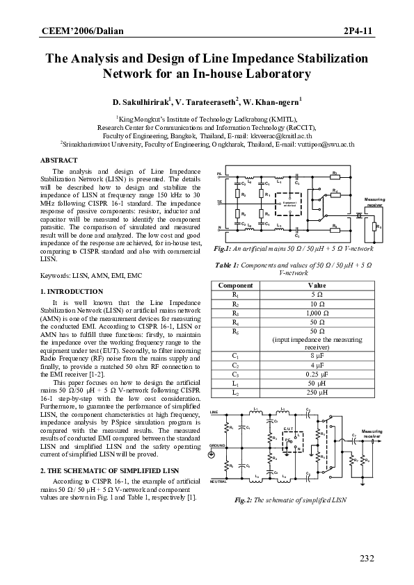 (PDF) The Analysis and Design of Line Impedance Stabilization Network ...