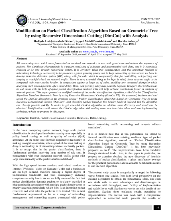 Pdf Modification On Packet Classification Algorithm Based On Geometric Tree By Using Recursive