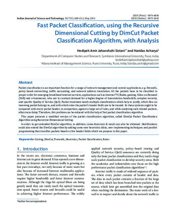 (PDF) Fast Packet Classification, using the Recursive Dimensional Cutting by DimCut Packet ...