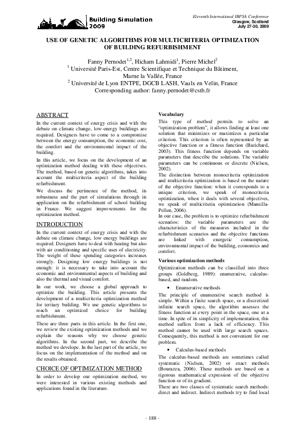 (PDF) Use of Genetic Algorithms for Multicriteria Optimization of Building Refurbishment