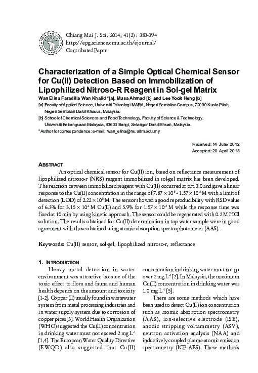 (PDF) Characterization of a Simple Optical Chemical Sensor for Cu(II ...