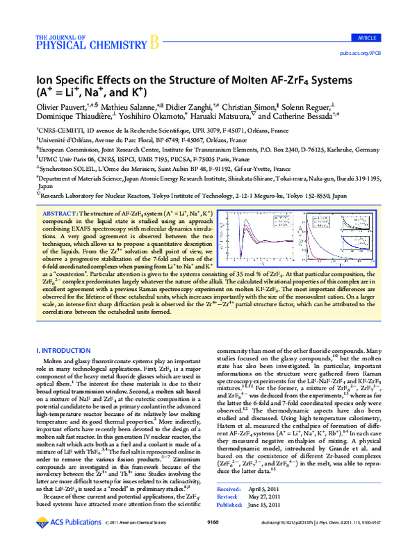(PDF) Ion Specific Effects on the Structure of Molten AF-ZrF4 Systems ...