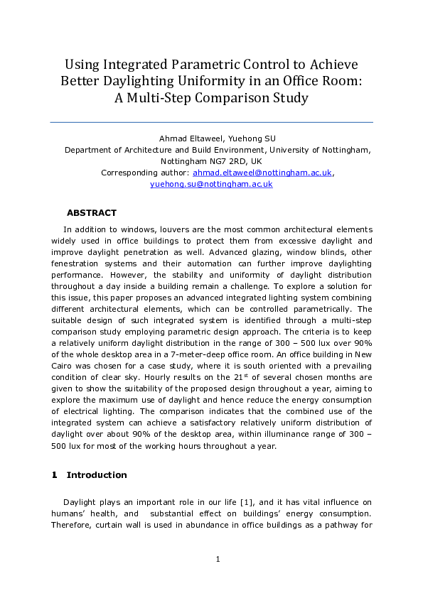 Pdf Using Integrated Parametric Control To Achieve Better Daylighting