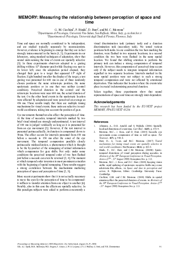 (PDF) MEMORY: Measuring the relationship between perception of space and time