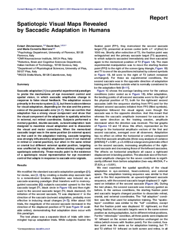 (PDF) Spatiotopic Visual Maps Revealed by Saccadic Adaptation in Humans