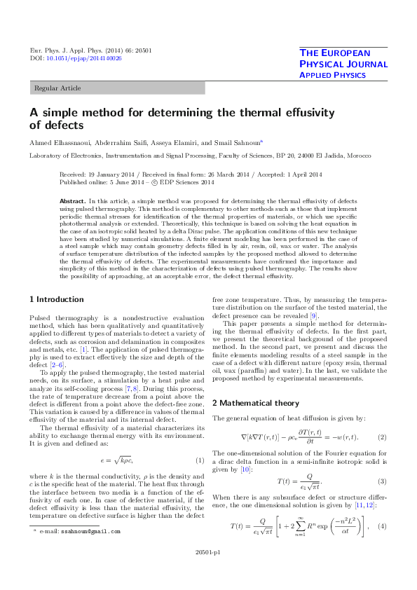 A simple method for determining the thermal effusivity of defects
