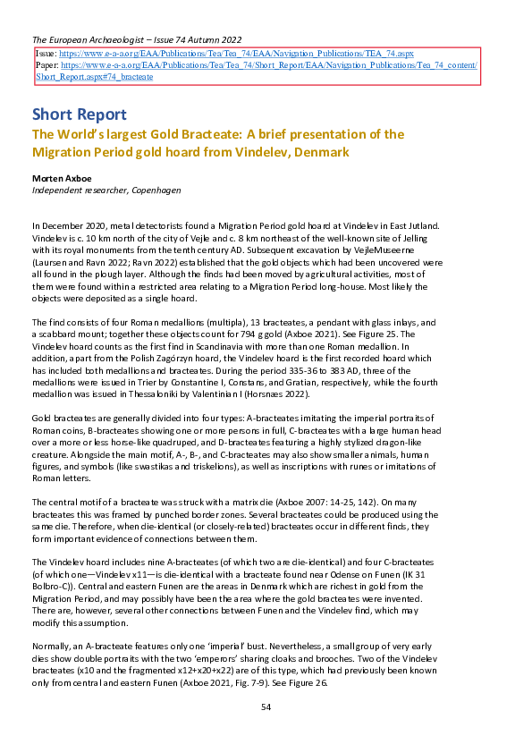 (PDF) The World's largest Gold Bracteate: A brief presentation of the ...