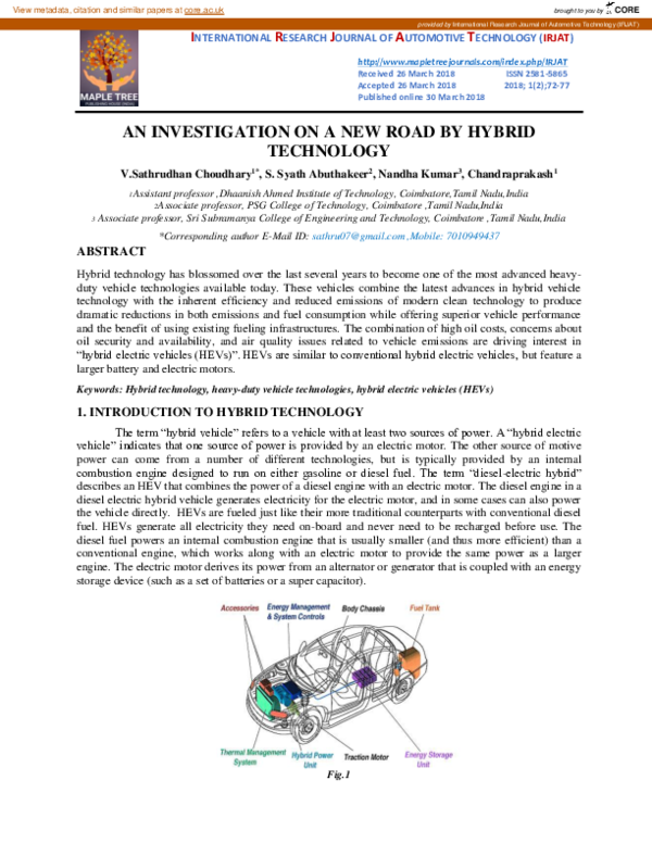 (PDF) An Investigation on a New Road by Hybrid Technology