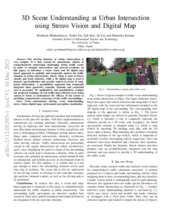 (PDF) 3D Scene Understanding at Urban Intersection Using Stereo Vision and Digital Map | Jiali ...