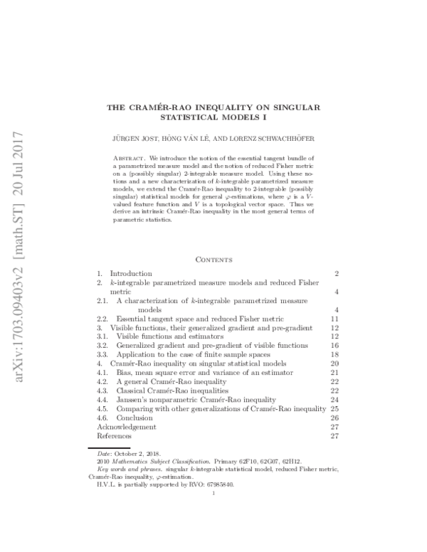 (PDF) The Cramér-Rao Inequality on Singular Statistical Models