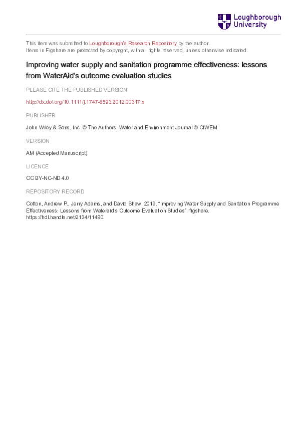 (PDF) Improving water supply and sanitation programme effectiveness ...