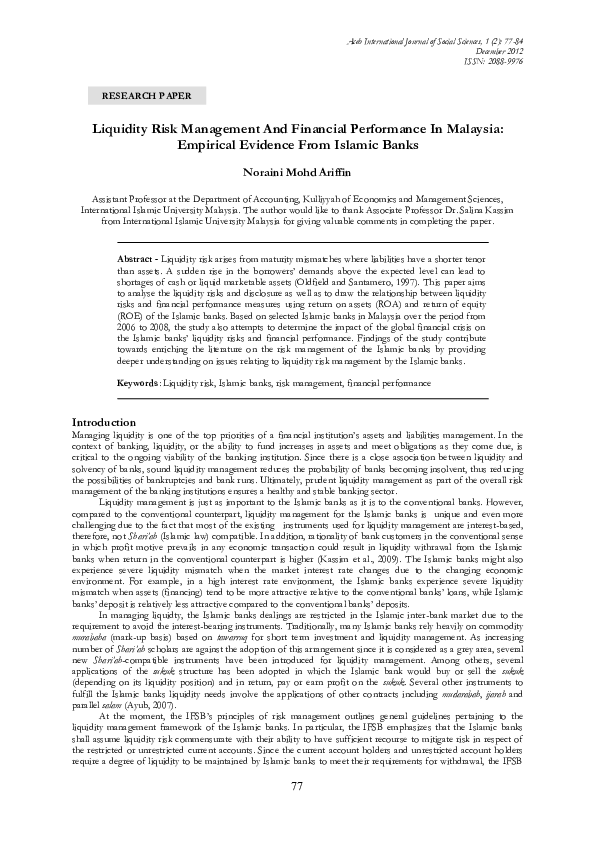 (PDF) Liquidity Risk Management and Financial Performance of Islamic ...