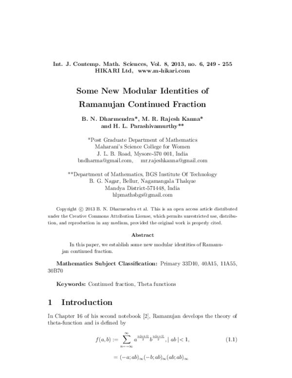 (PDF) Some new modular identities of Ramanujan continued fraction