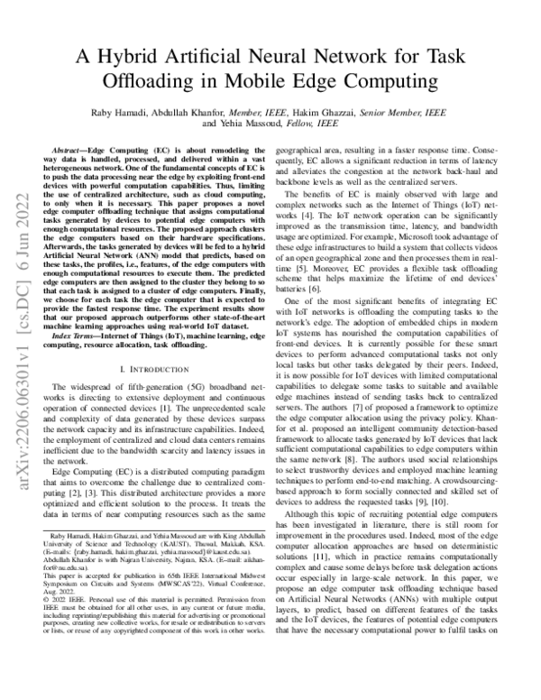 (PDF) A Hybrid Artificial Neural Network for Task Offloading in Mobile Edge Computing