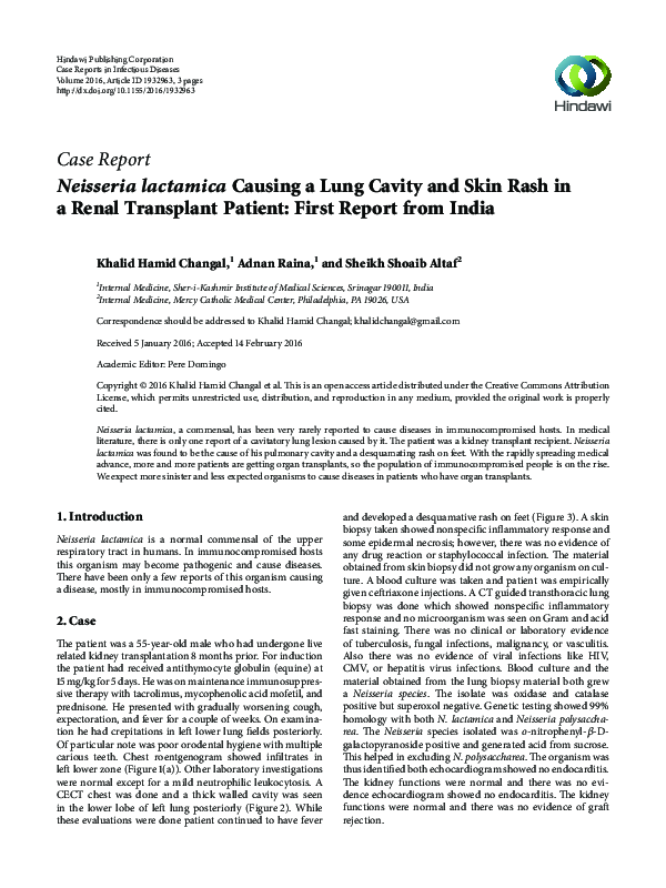 (PDF) Neisseria lactamicaCausing a Lung Cavity and Skin Rash in a Renal ...
