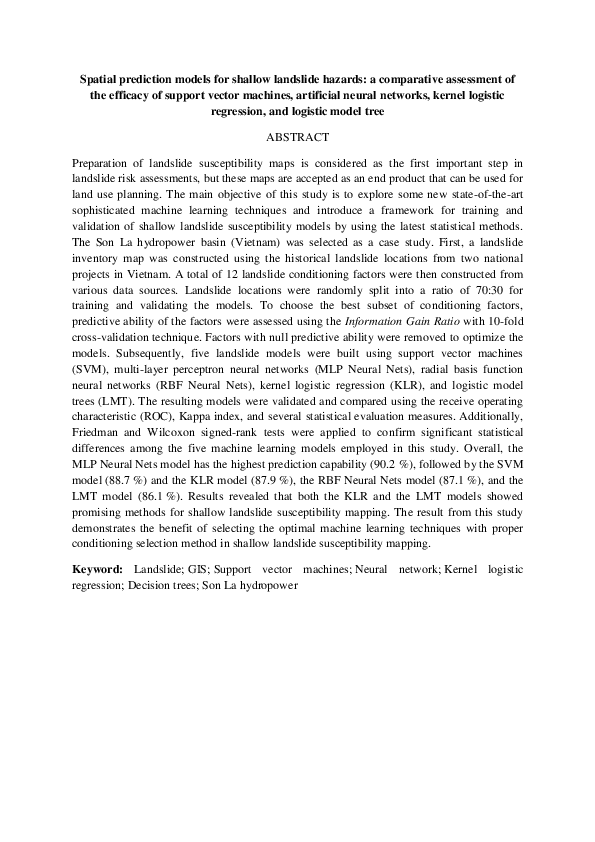 (PDF) Spatial prediction models for shallow landslide hazards: a comparative assessment of the ...