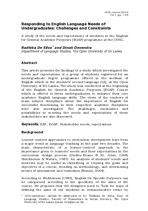(PDF) Responding to English Language Needs of Undergraduates ...