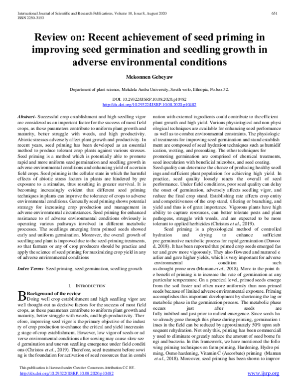 (PDF) Review on: Recent achievement of seed priming in improving seed germination and seedling ...