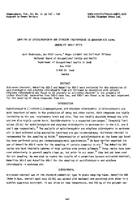 (PDF) Sampling of epichlorohydrin and ethylene chlorohydrin in workroom ...