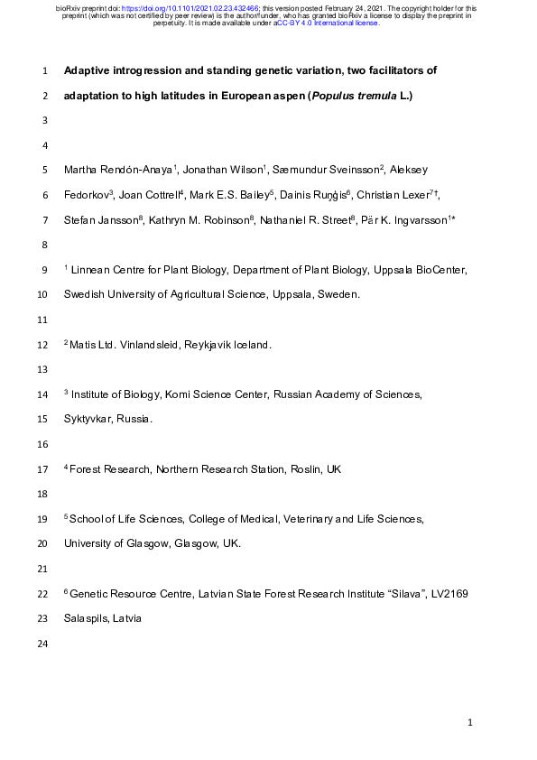 (PDF) Adaptive introgression and standing genetic variation, two ...