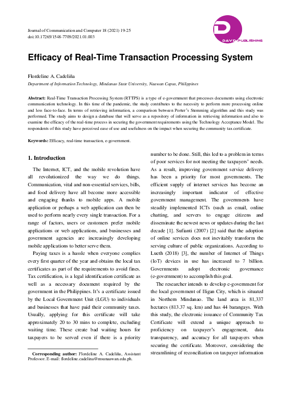 Pdf Efficacy Of Real Time Transaction Processing System