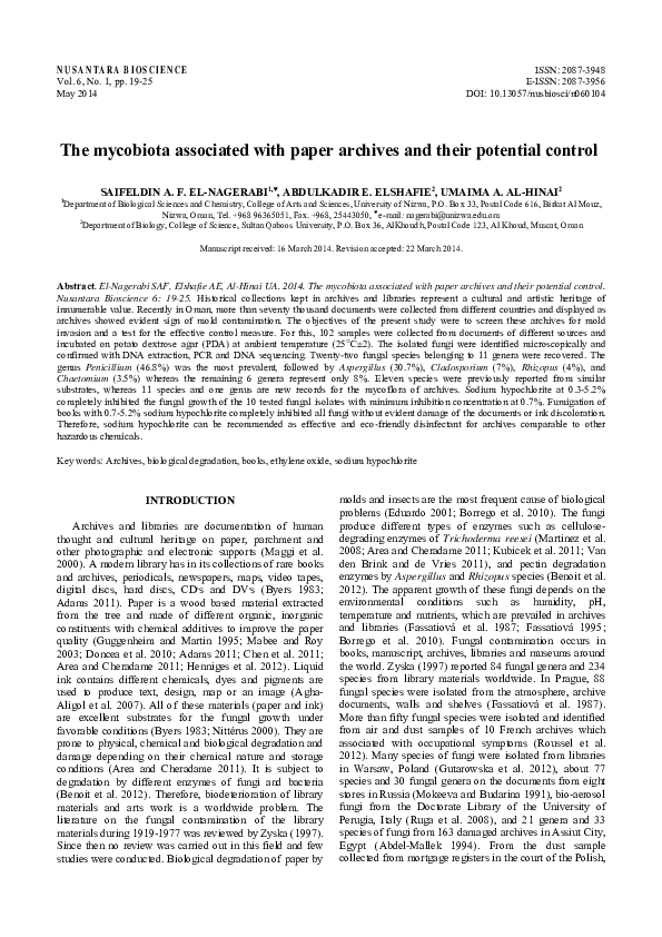 (PDF) The mycobiota associated with paper archives and their potential ...
