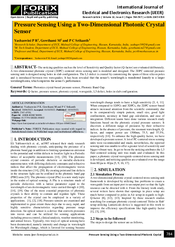 (PDF) Pressure Sensing Using a Two-Dimensional Photonic Crystal Sensor