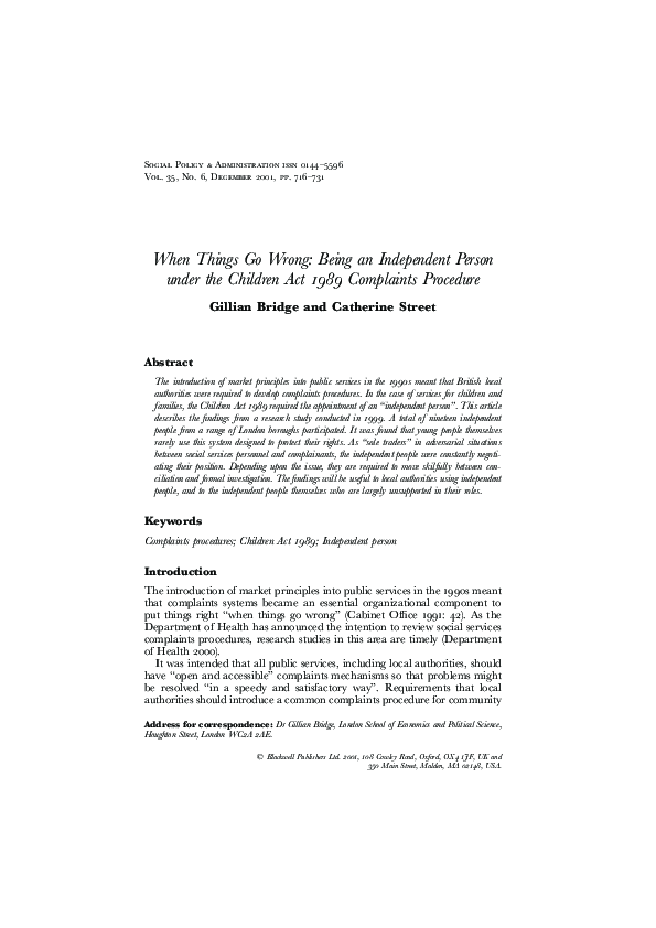 (PDF) When Things Go Wrong: Being an Independent Person under the ...