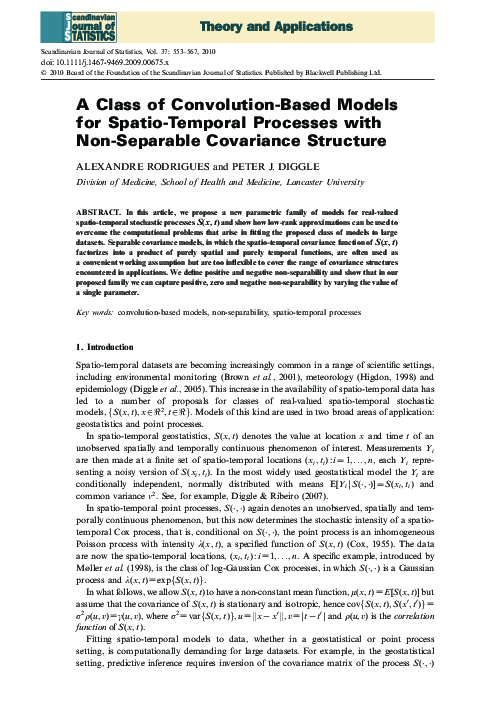 Pdf A Class Of Convolution Based Models For Spatio Temporal Processes With Non Separable