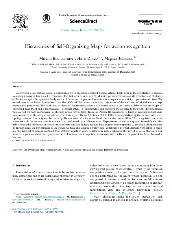 Pdf Hierarchies Of Self Organizing Maps For Action Recognition