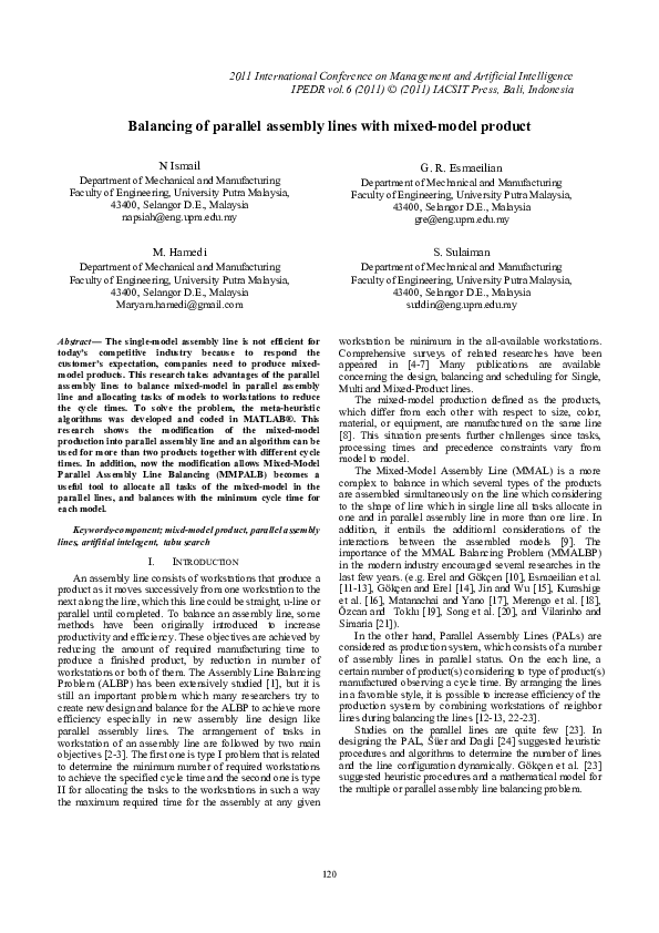 (PDF) Balancing of parallel assembly lines with mixed-model product