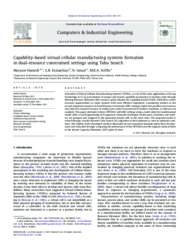 (PDF) Capability-based virtual cellular manufacturing systems formation in dual-resource ...