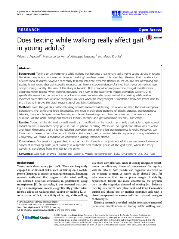 (PDF) Does texting while walking really affect gait in young adults?