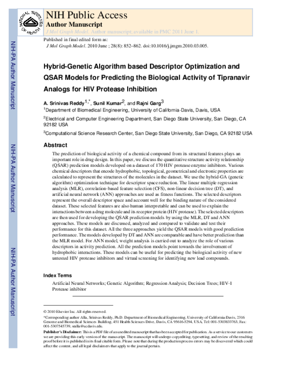 (PDF) Hybrid-genetic algorithm based descriptor optimization and QSAR models for predicting the ...