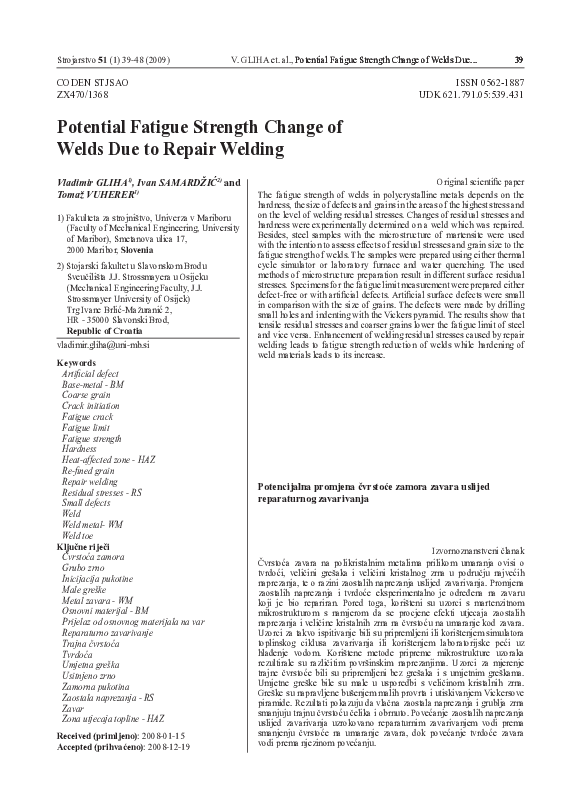 (PDF) Potential Fatigue Strength Change of Welds Due to Repair Welding