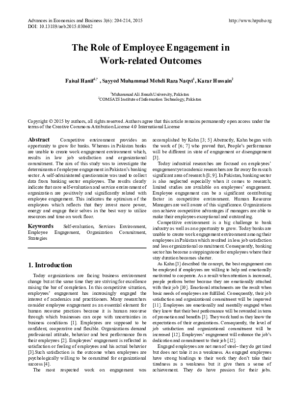 (PDF) The Role of Employee Engagement in Work-related Outcomes