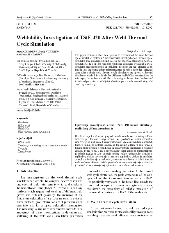 (PDF) Weldability Investigation of TStE 420 After Weld Thermal Cycle ...