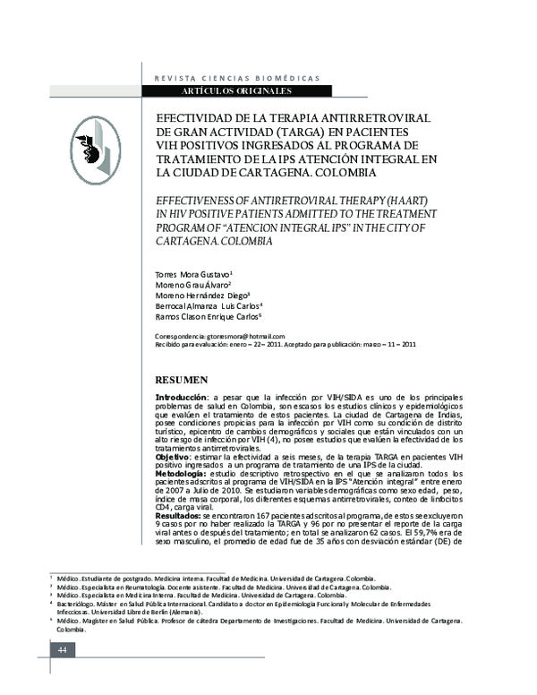 (PDF) Efectividad de la terapia antirretroviral de gran actividad ...