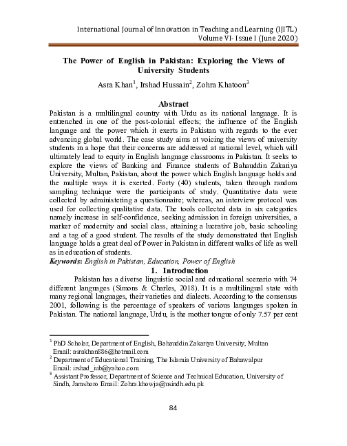 (PDF) The Power of English in Pakistan: Exploring the Views of ...
