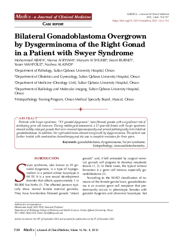 (PDF) Bilateral Gonadoblastoma Overgrown by Dysgerminoma of the Right ...