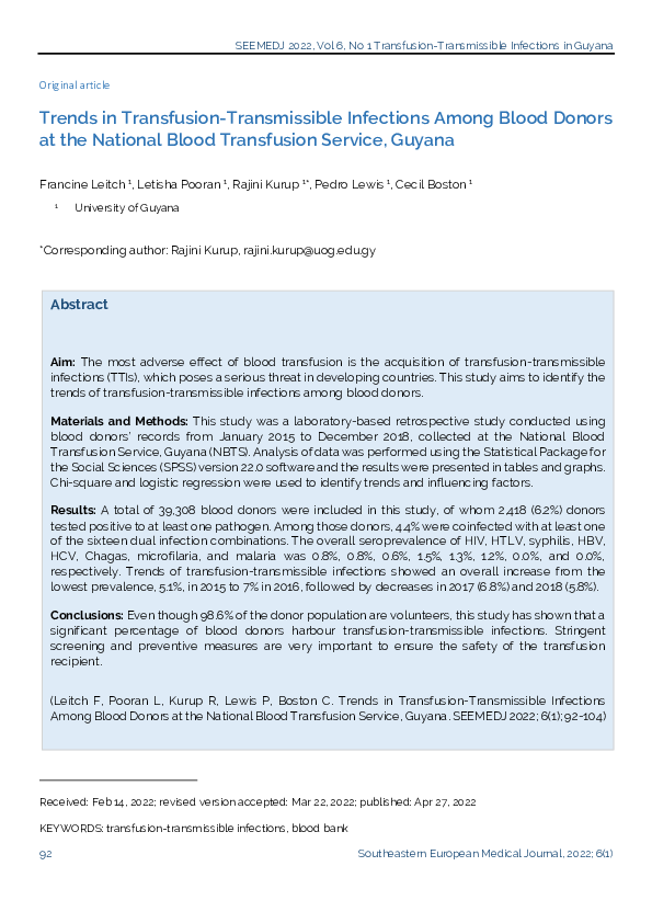 (PDF) Trends in Transfusion-Transmissible Infections Among Blood Donors ...