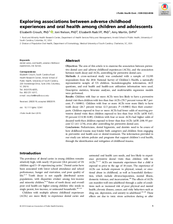 (PDF) Exploring associations between adverse childhood experiences and oral health among ...